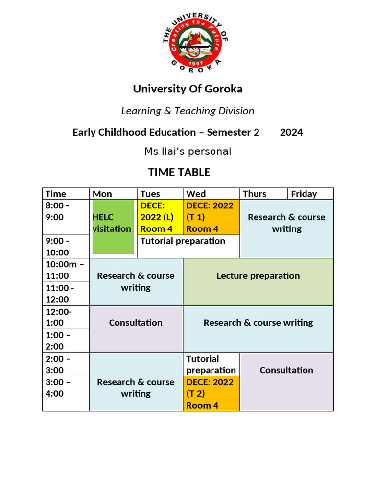Timetable - Personal | PDF