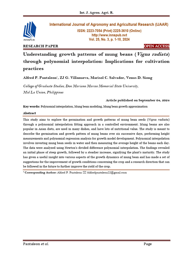 Understanding Growth Patterns of Mung Beans (Vigna Radiata) Through ...