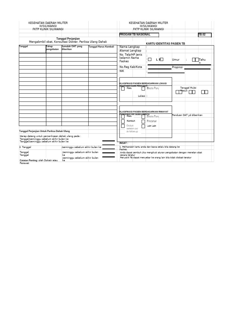 Form Kartu TB P-1 | PDF