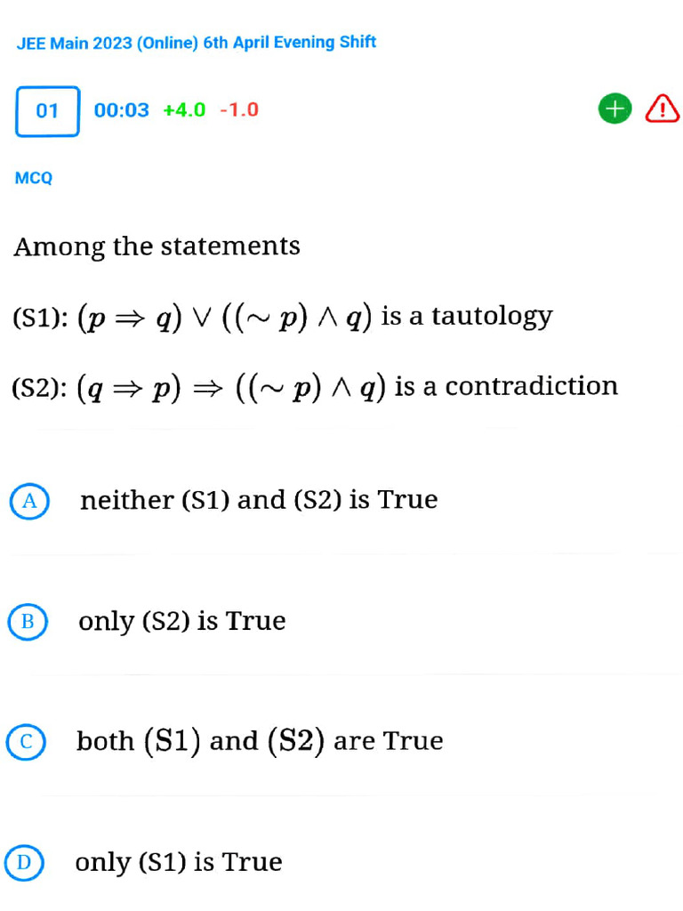 JEE Main PYQ ITF, Logic 210623 | PDF | Logic | Mathematical Logic