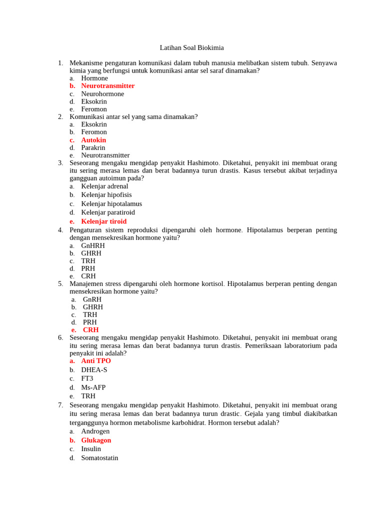 Latihan UAS Biokimia D4 - 2023 | PDF