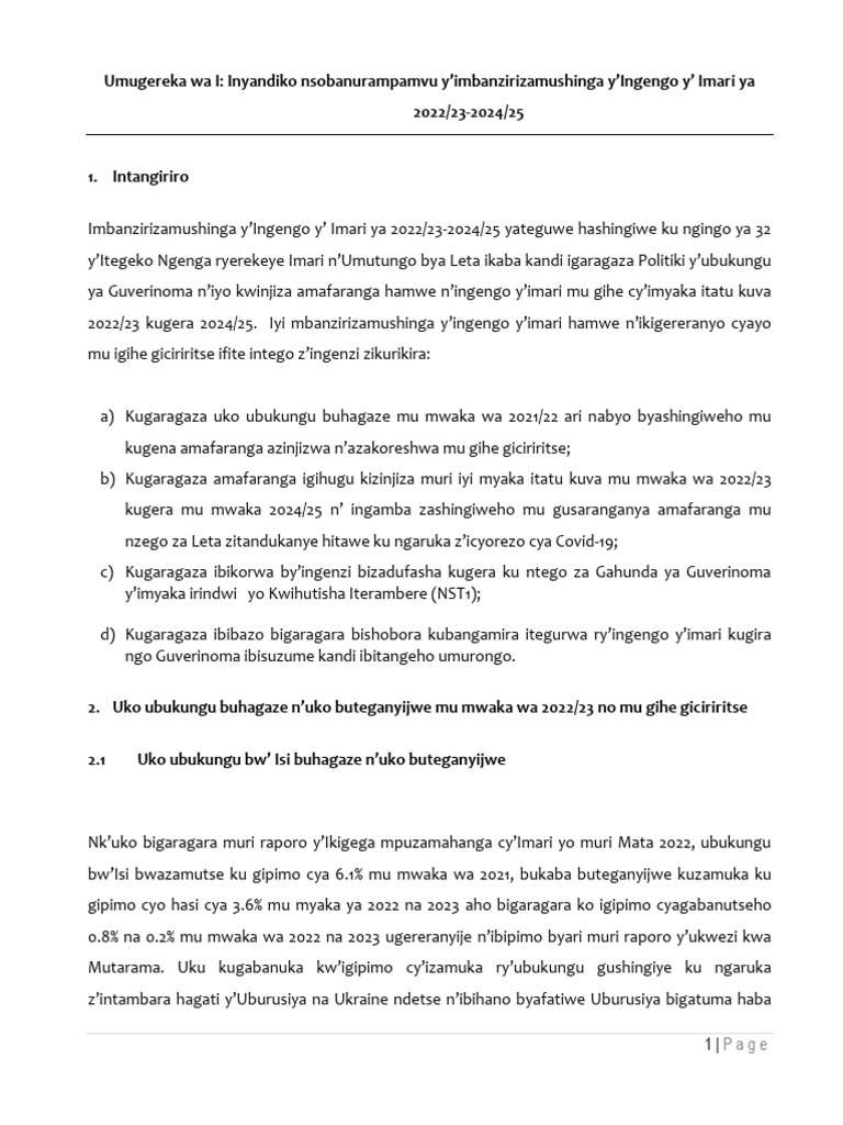 Explanatory Note To Budget Framework Paper For 2022-2023-Kinyarwanda ...