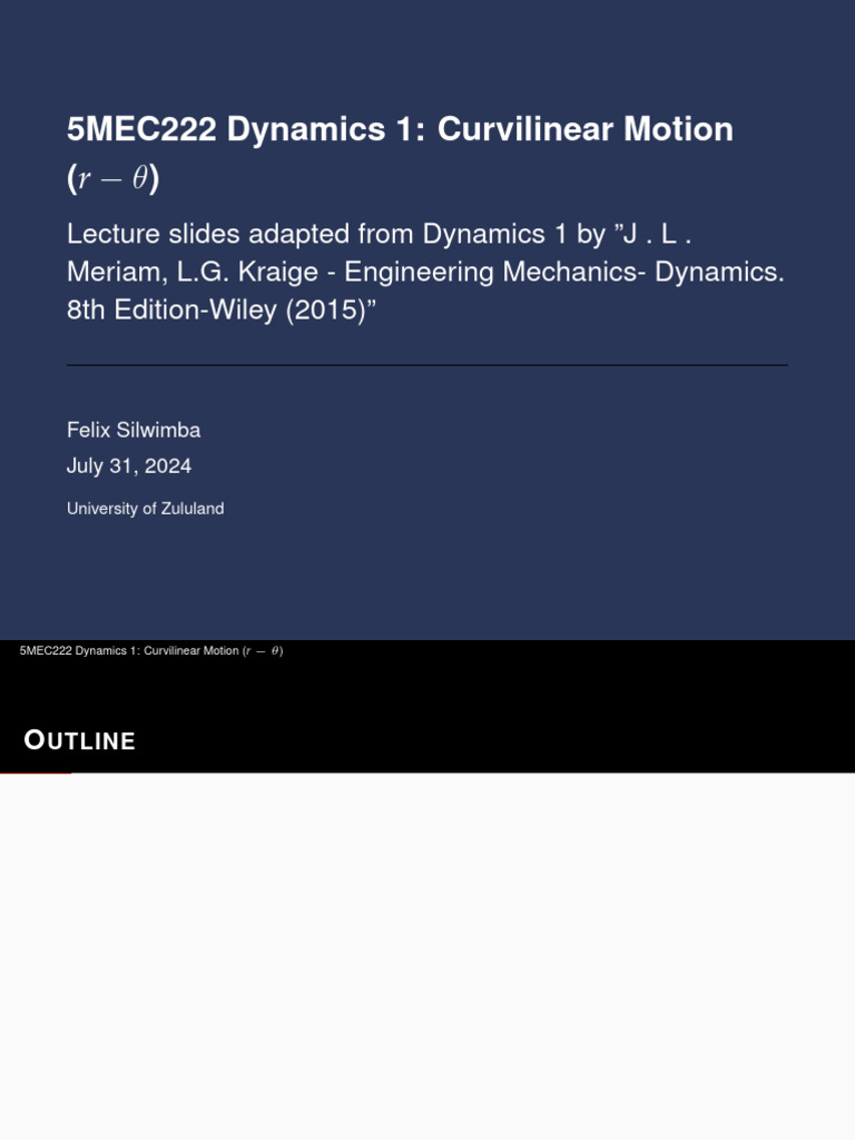 5mec222 Curvilinear Motion Polar Coordinates 1 Pdf