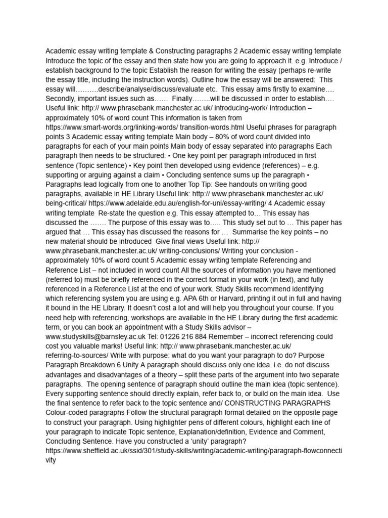 Academic Essay Writing Template Pdf Essays Paragraph