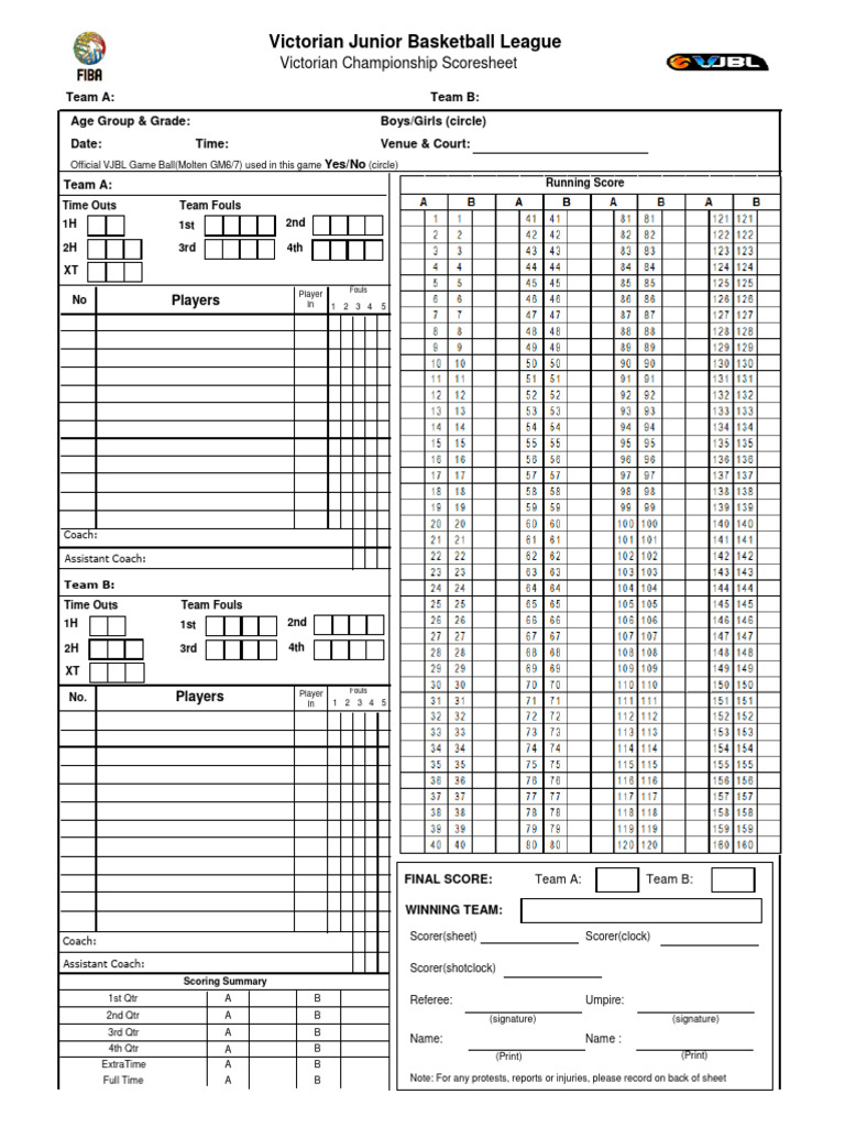 Basketball Score Sheet Template | PDF | Referee | Sports