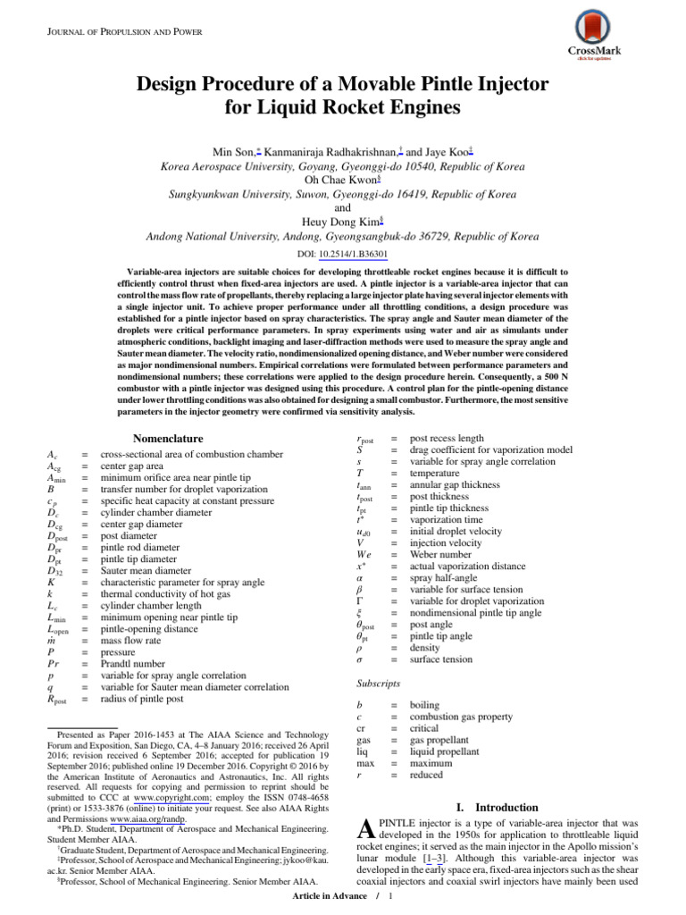 Design Procedure of A Movable Pintle Injector For Liquid Rocket Engines | PDF