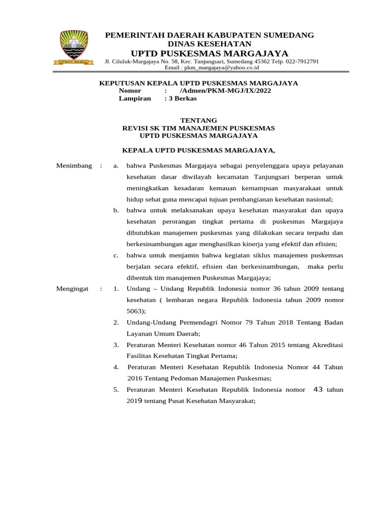 001 SK TIM Manajemen PKM MJ-1 | PDF