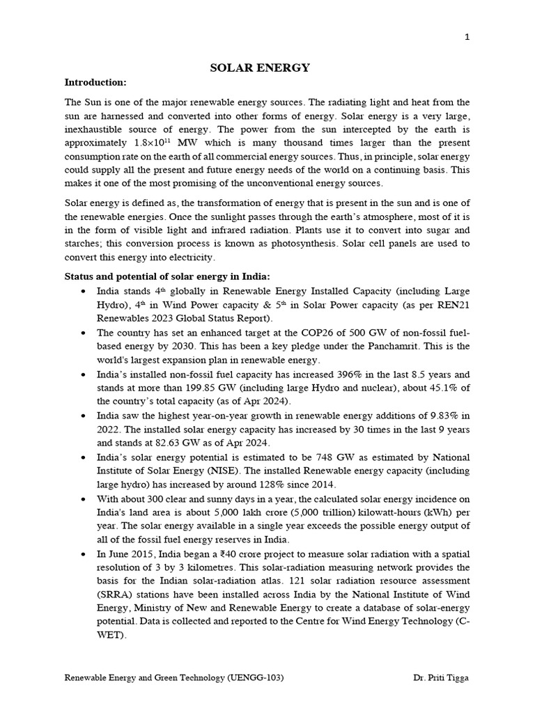Ueng-103 Solar Energy Notes Compressed | PDF