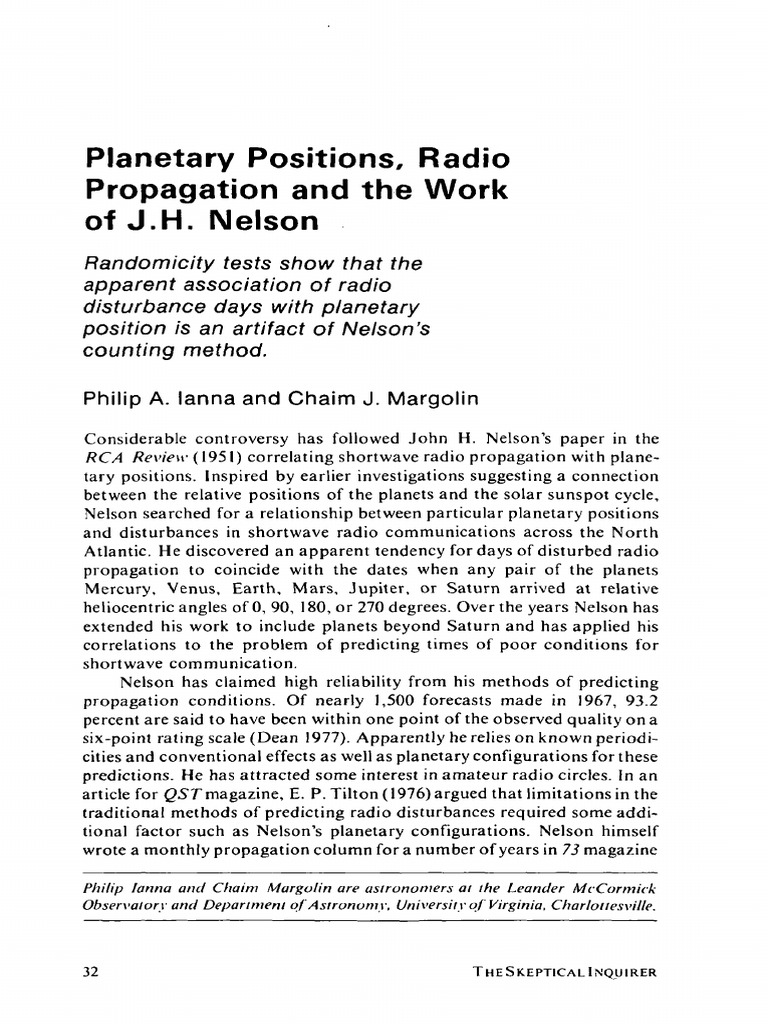 Planetary Positions, Radio Propagation and The Work of J - H - Nelson | PDF
