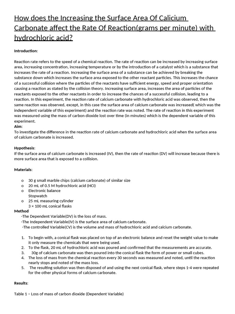 Factors affecting reaction rate outline detailed instructions copy | PDF