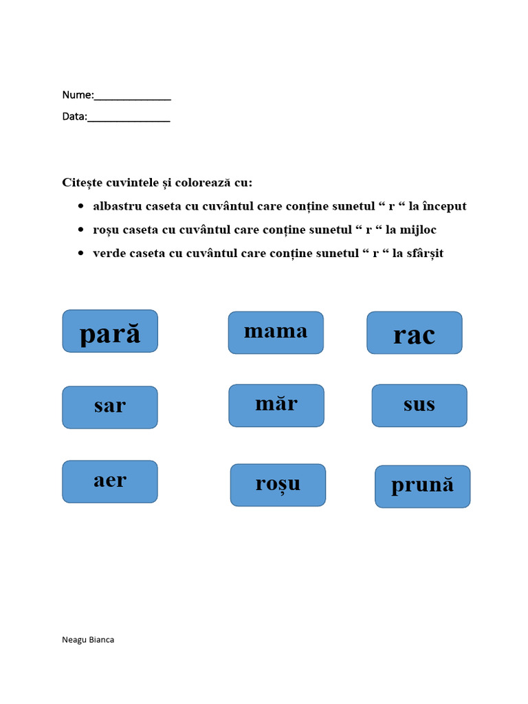 Fise Logopedice - Sunet R | PDF