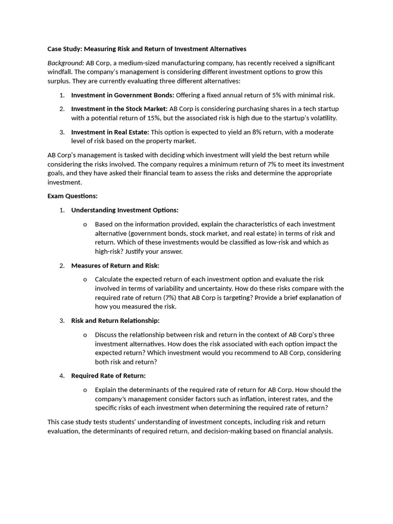 Measuring Risk and Return of Investment Alternatives | PDF