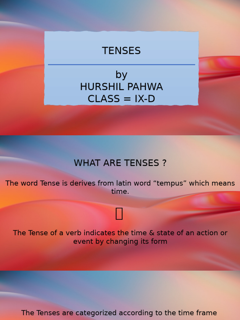 Presentation On Tenses by Hurshil Pahwa Class IX-D | PDF