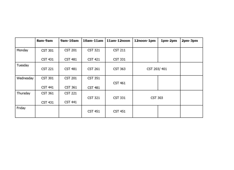 First Semester Lecture Time Table | PDF