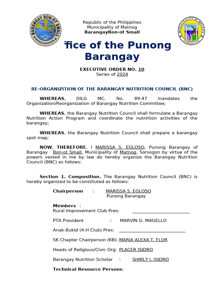 Office of The Punong Barangay: Barangaybon-Ot Small | PDF