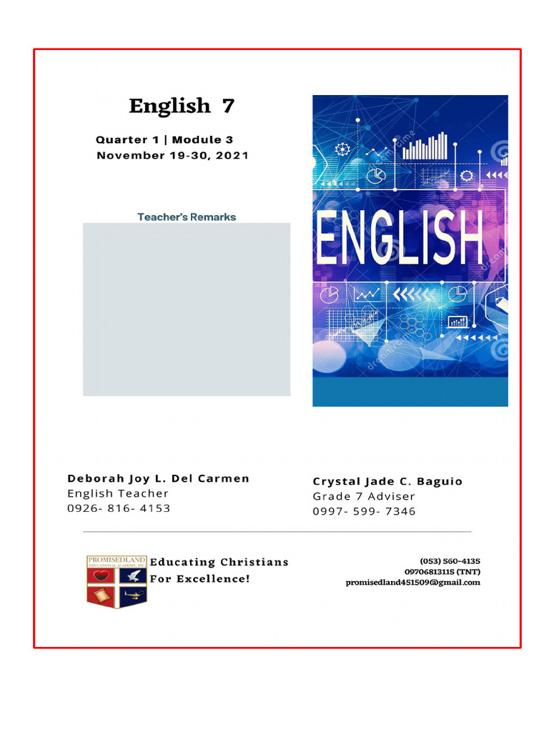 English 7 Q1. Module 3 | PDF