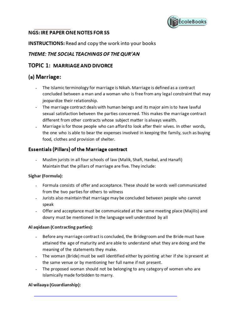 s5 Islam Paper 1 Notes 2020 (Ecolebooks.com) | PDF