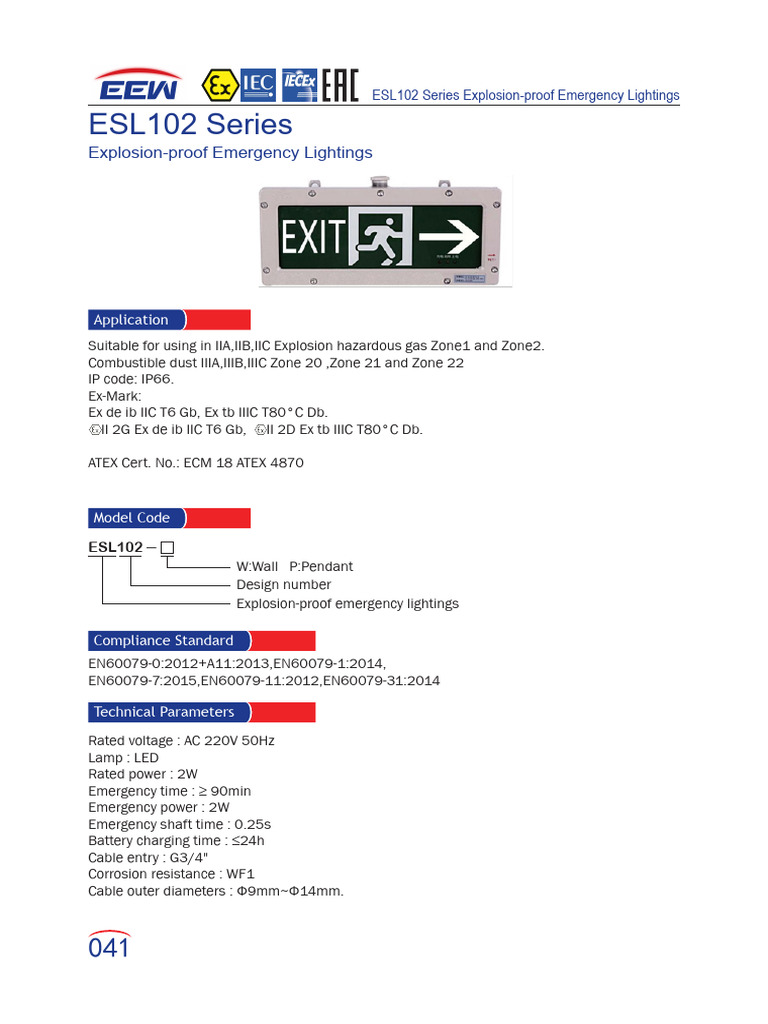 ESL102 - Đèn thoát hiểm chống nổ EEW | PDF
