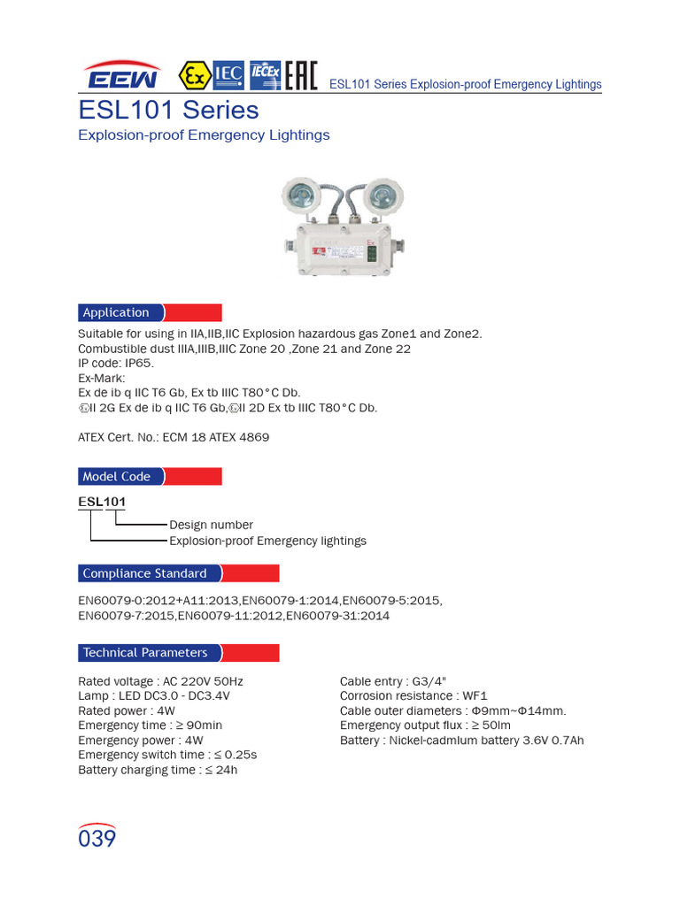 ESL101 - Đèn sự cố chống nổ EEW | PDF