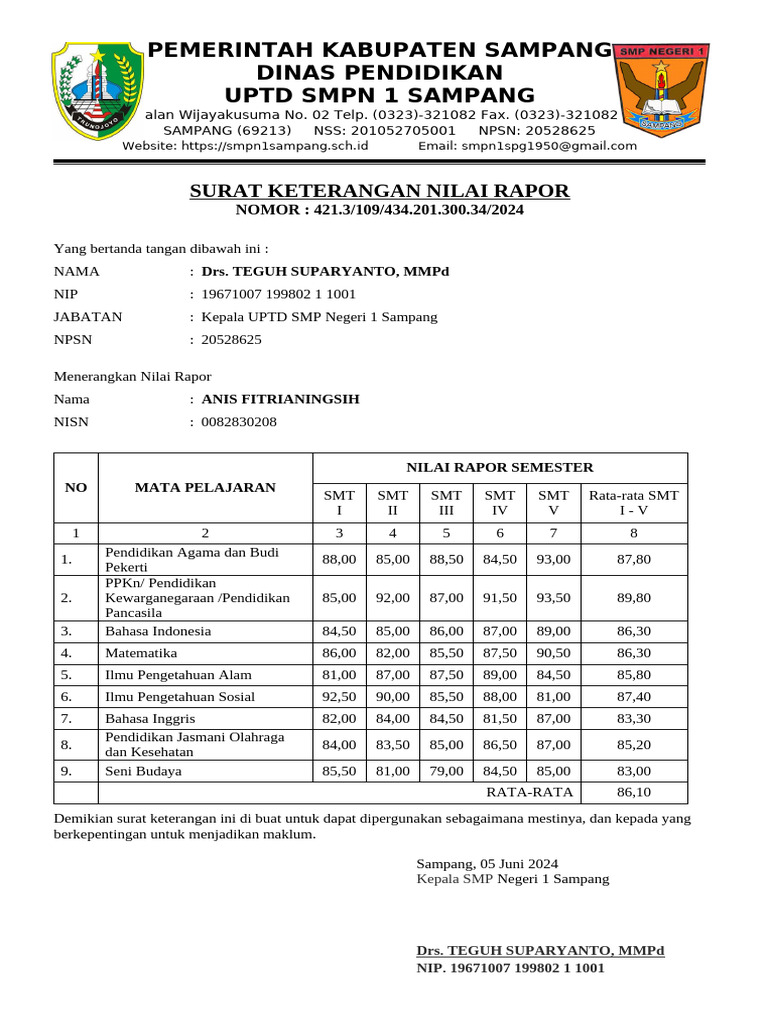 Keterangan Rapor | PDF