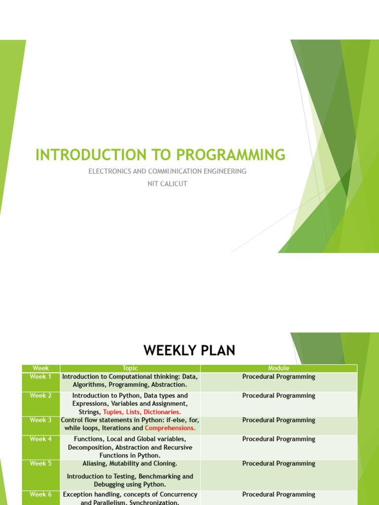 EC1002E Intro Programming Slides Week5 Lists and Operations | PDF ...