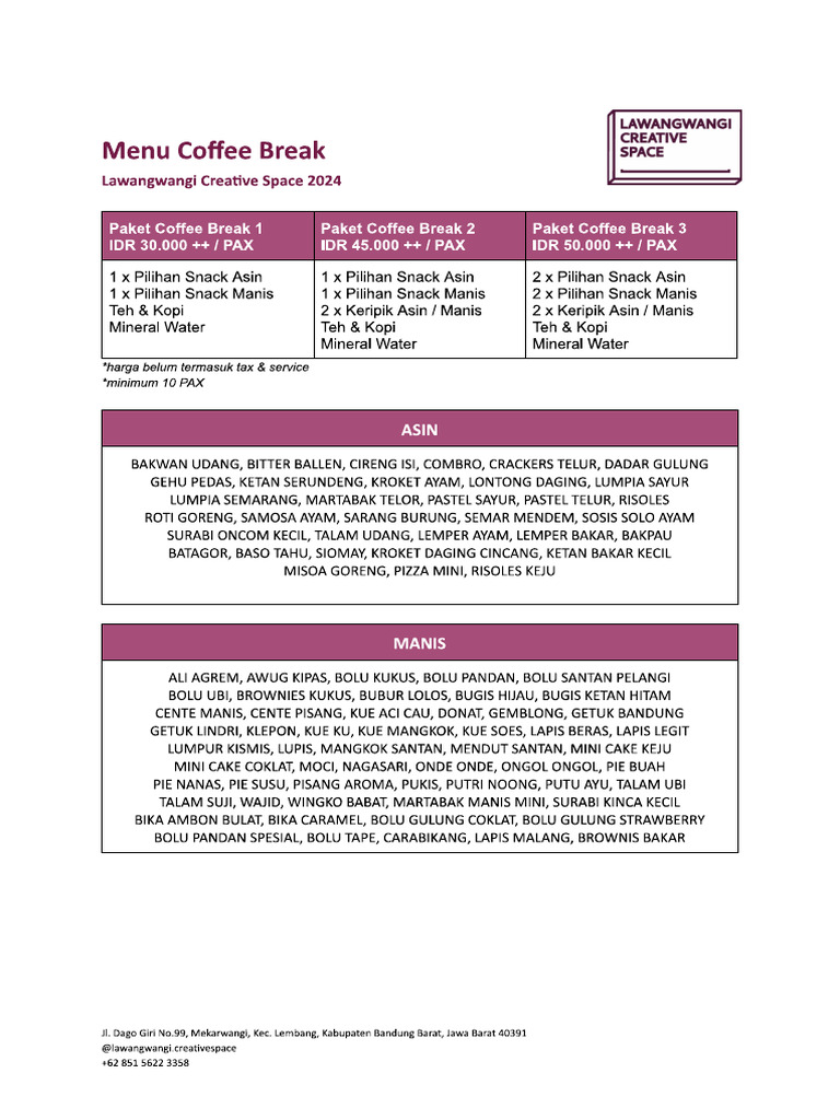 Menu Coffee Break LCS 2024 | PDF