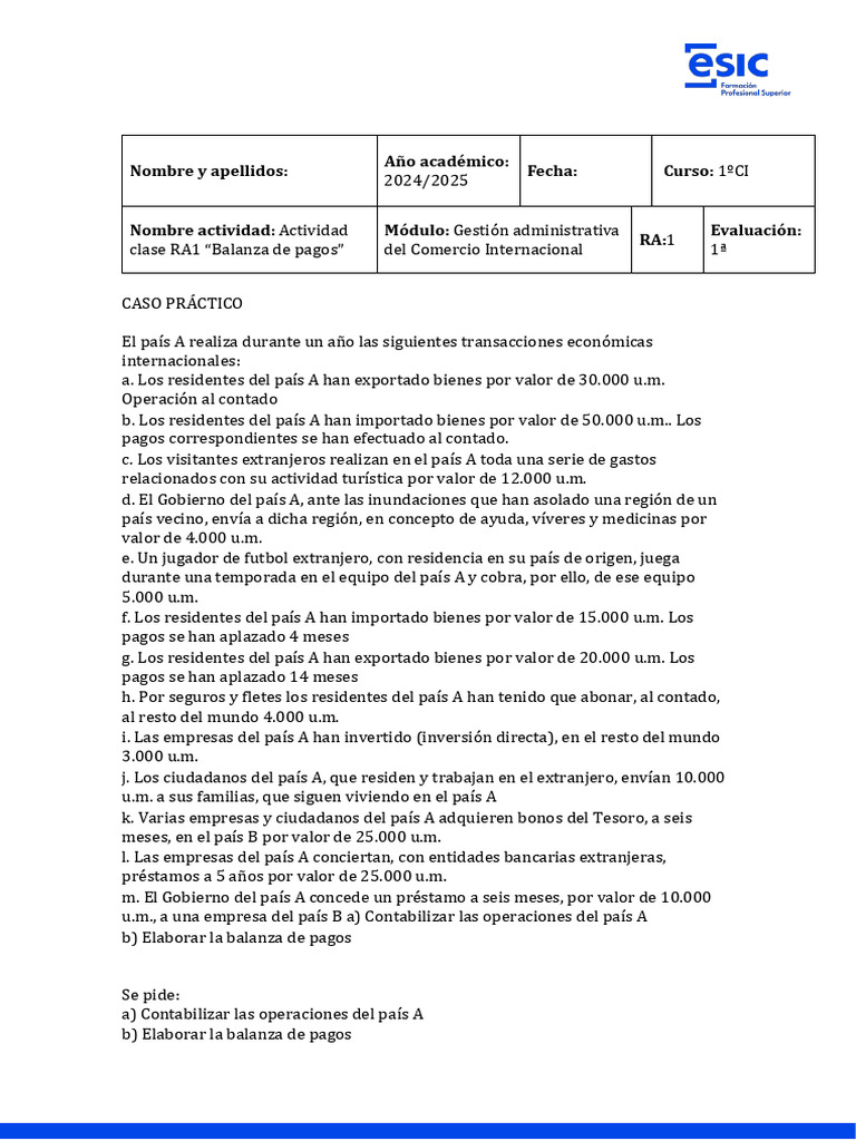 Ejercicios Ra1 - Balanza de Pagos | PDF