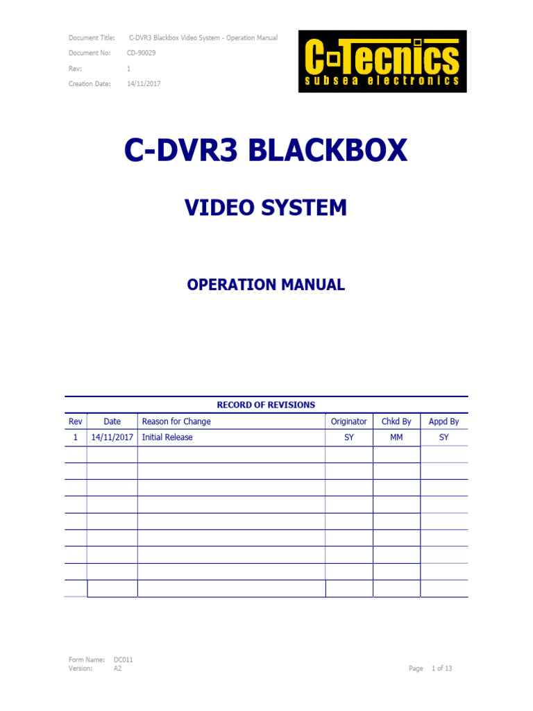 CD-90029 - C-DVR3 Blackbox Video System - Ops Manual - - Generic- Rev 1 | PDF