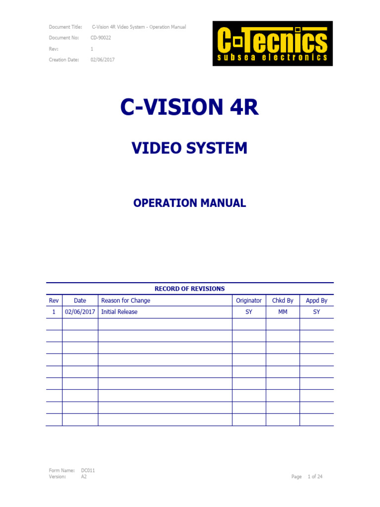 CD-90022 - C-Vision 4R Video System - Ops Manual - - Generic- Rev 1 | PDF