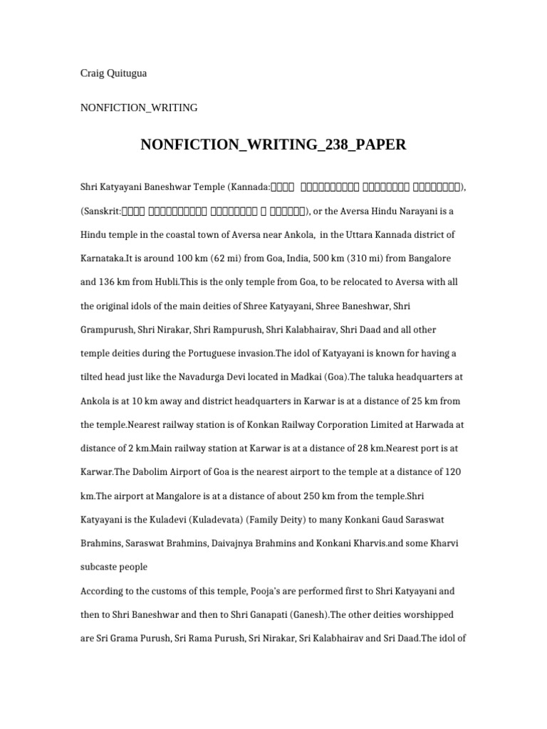 Nonfiction Writing 238 Paper | PDF