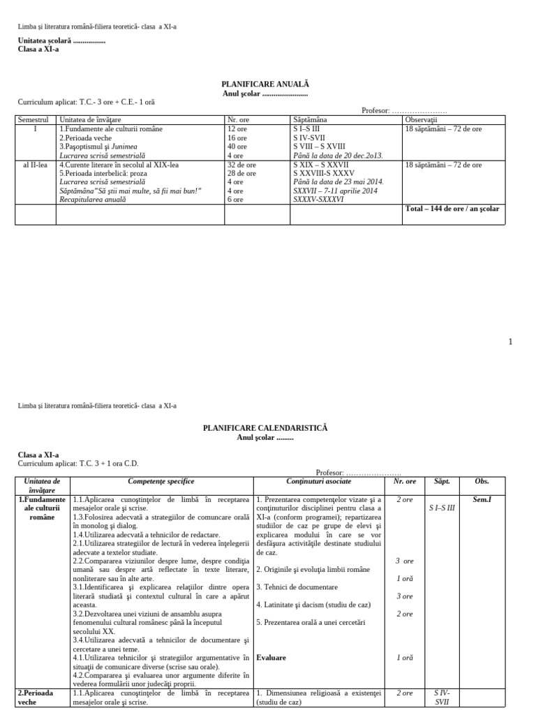 Teoretic LB - Rom - XI | PDF