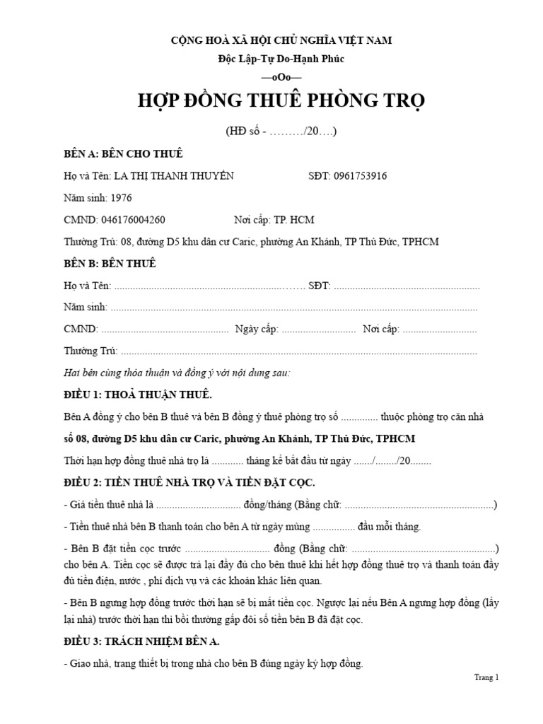 HOP DONG THUE TRO | PDF