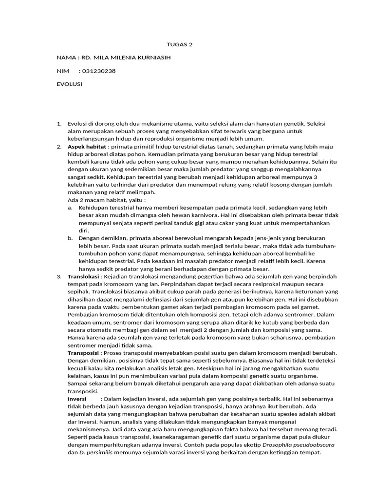 TUGAS 2 EVOLUSI 2023 MILA | PDF