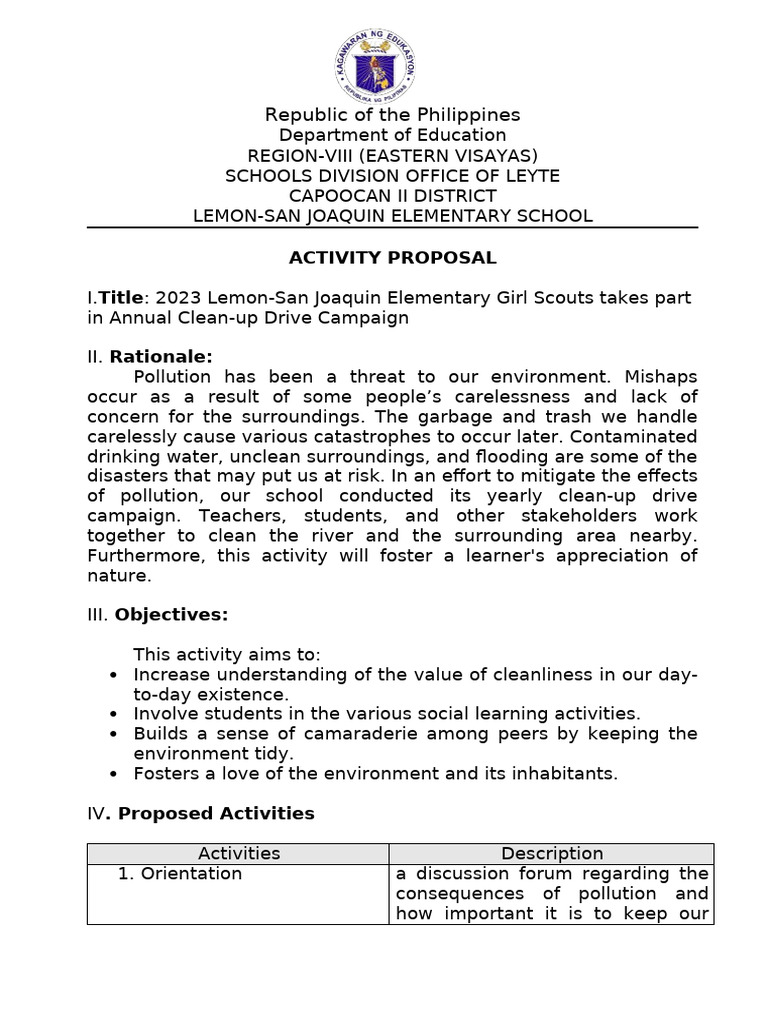 Activity Proposal CLEAN UP GIRLS COUT | PDF