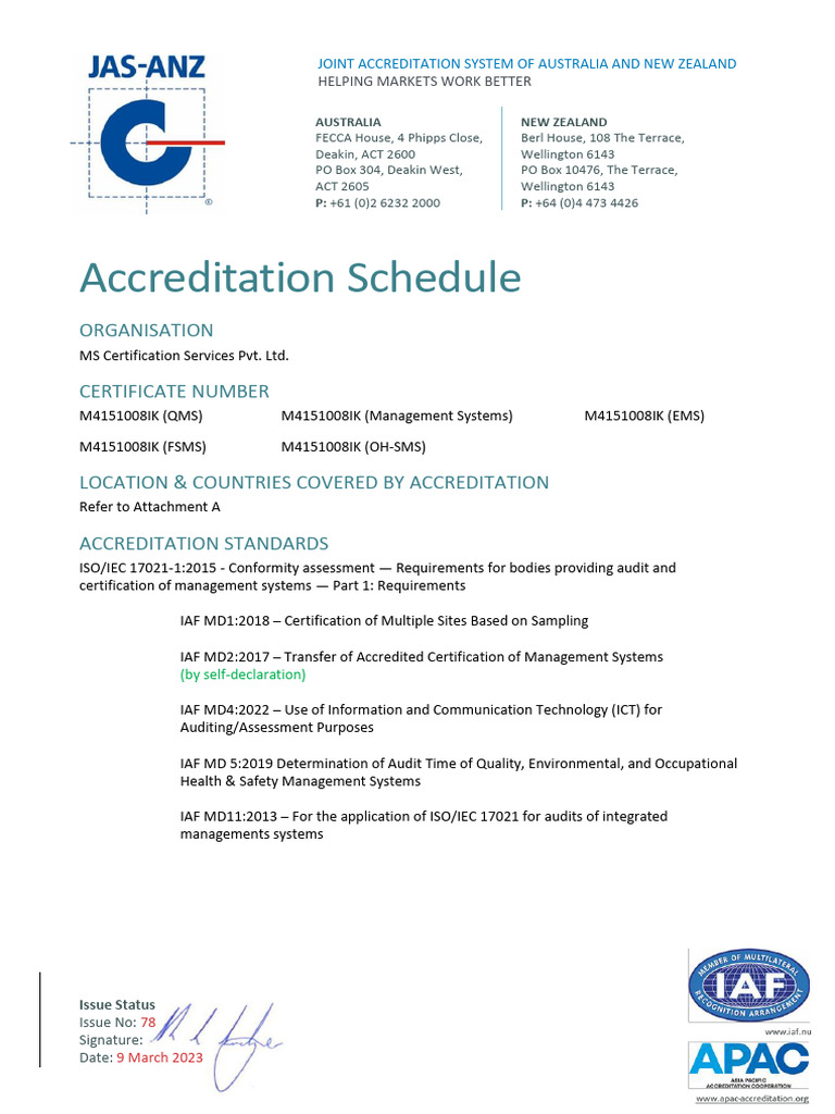 JAS-ANZ Accreditation Schedule | PDF