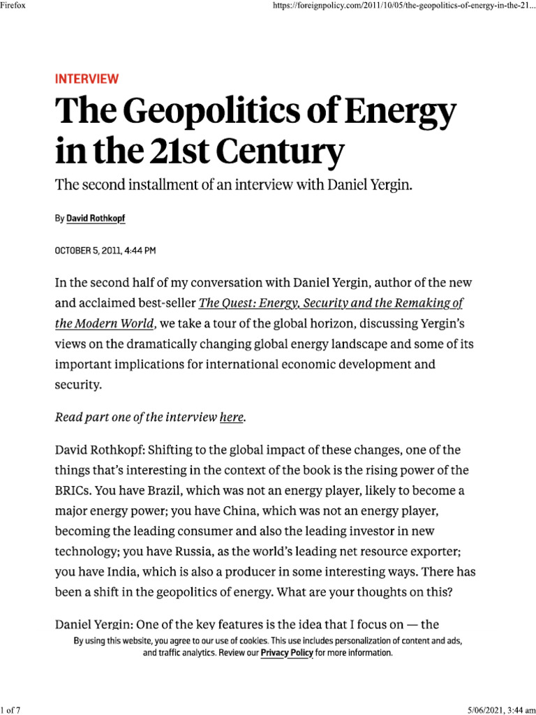 The Geopolitics of Energy in The 21 Century - Interview | PDF