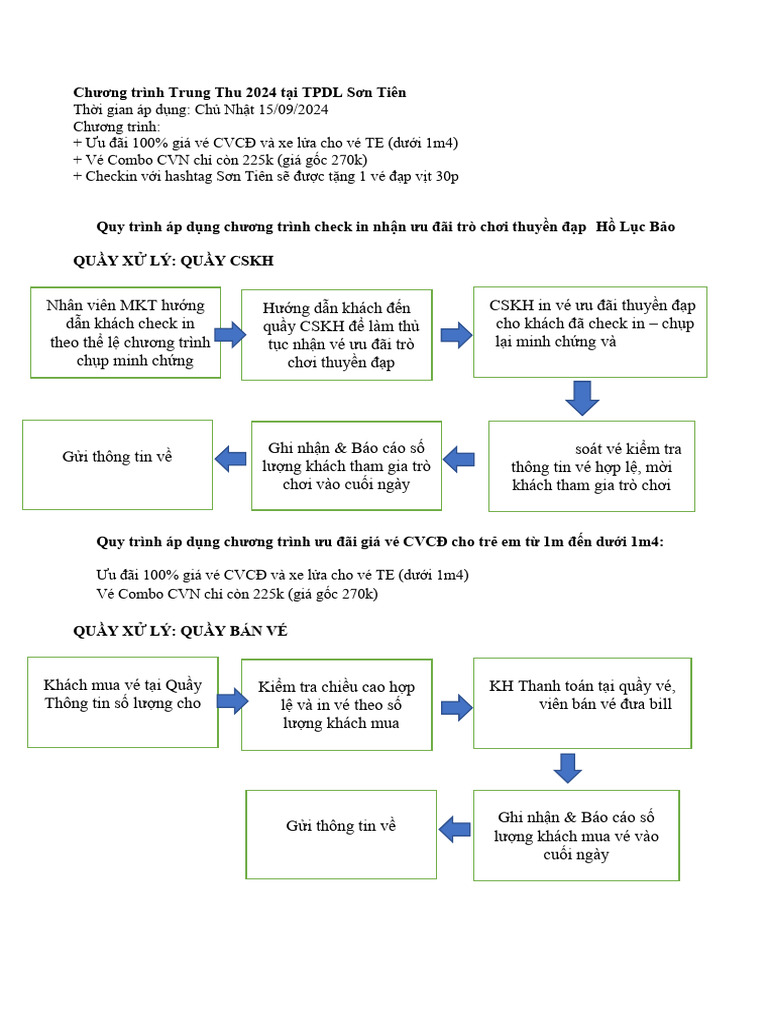 Quy Trình Chương Trình Trung Thu 2024 T I TPDL Sơn Tiên | PDF