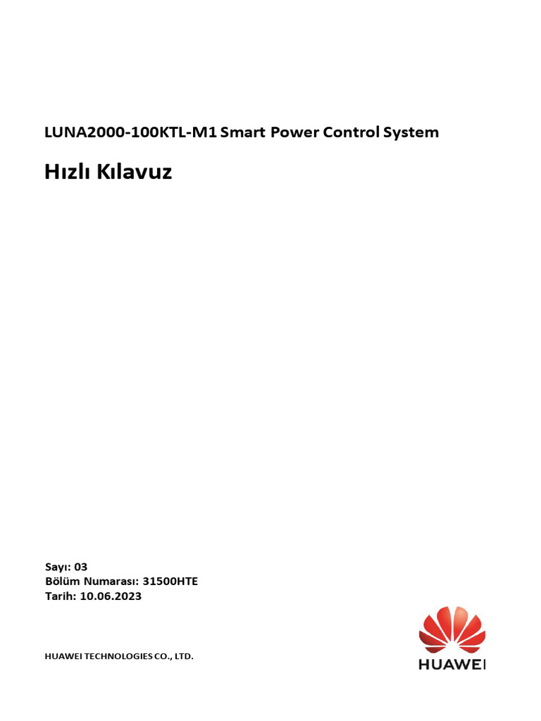 LUNA2000-100KTL-M1 Smart Power Control System Hızlı Kılavuz | PDF