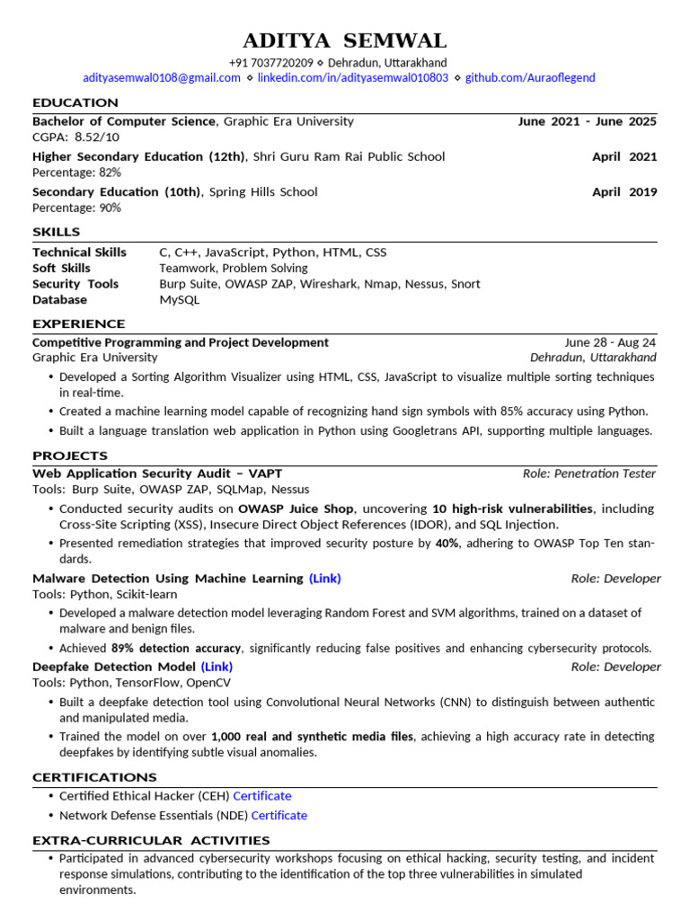 Aditya Semwal Resume | PDF