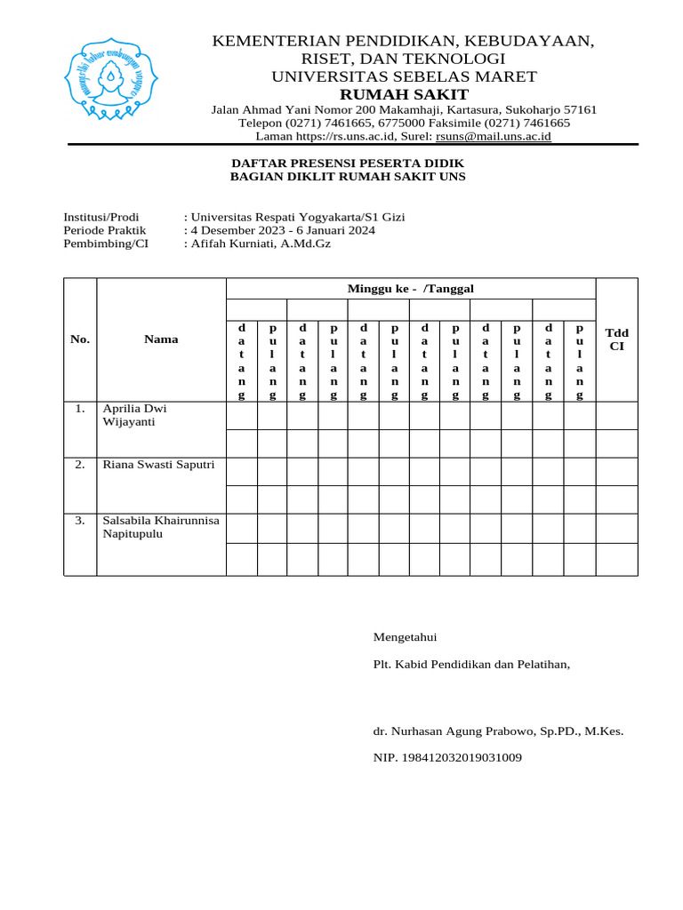 DAFTAR PRESENSI UNRIYO 2023 | PDF