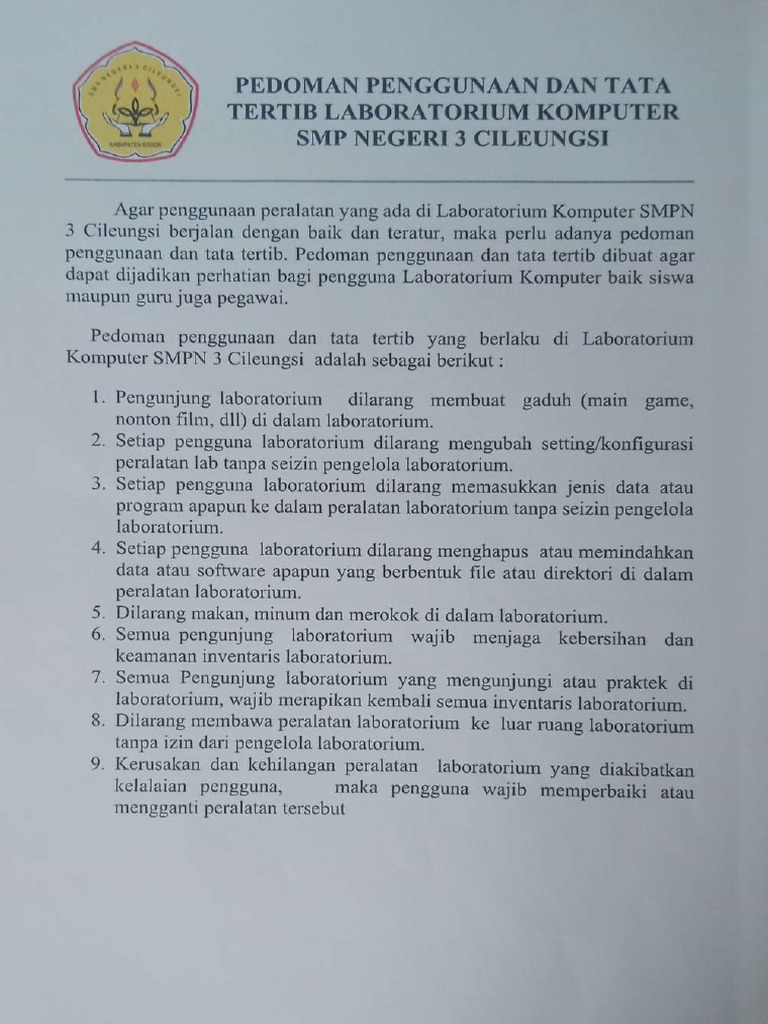 Pedoman dan Tatib Lab Komputer | PDF