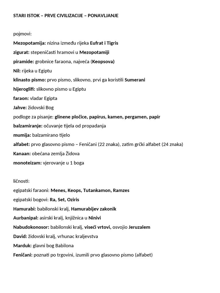 STARI ISTOK-ponavljanje | PDF