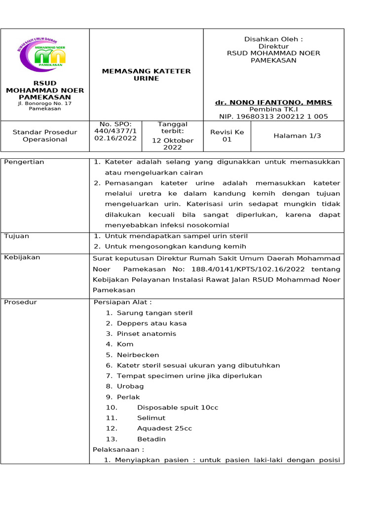 SPO Memasang Kateter Urine | PDF