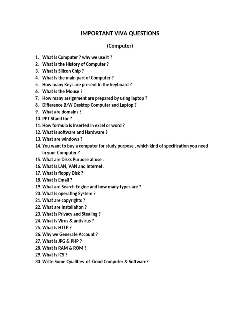 Computer Viva Questions | PDF