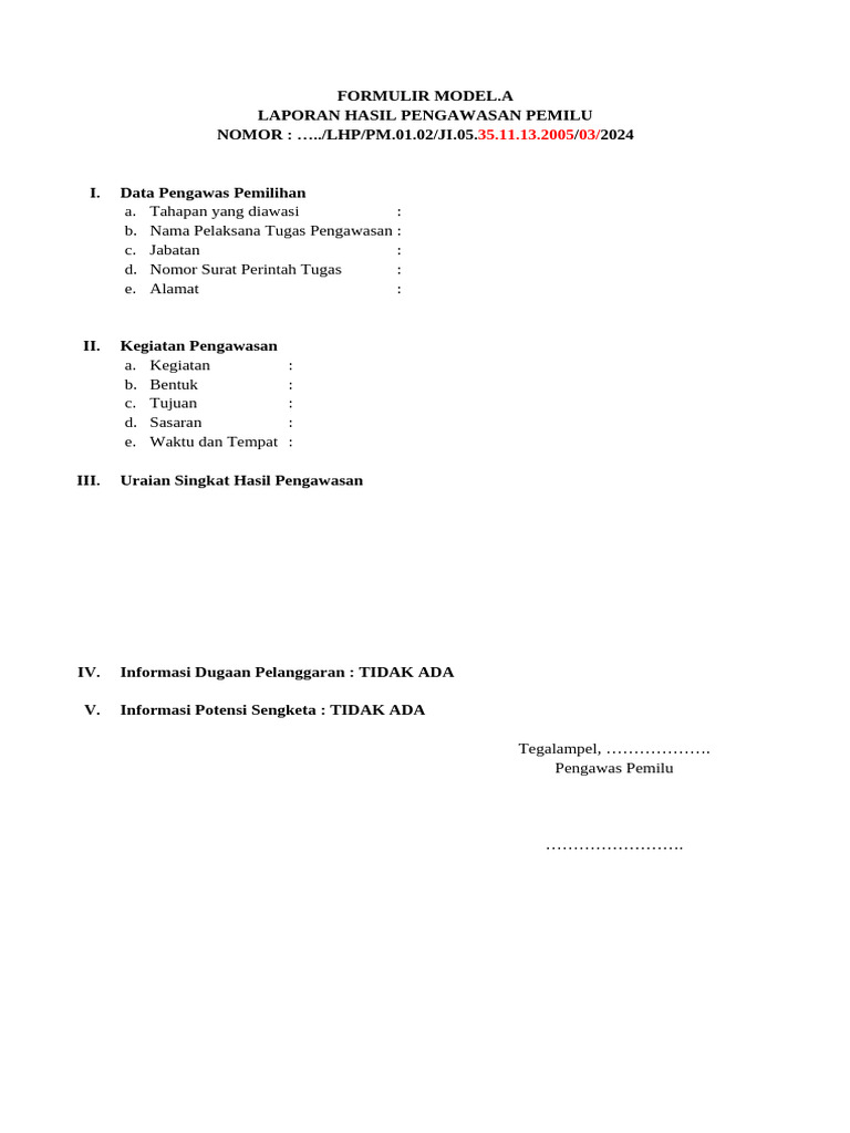 Formulir Model A | PDF