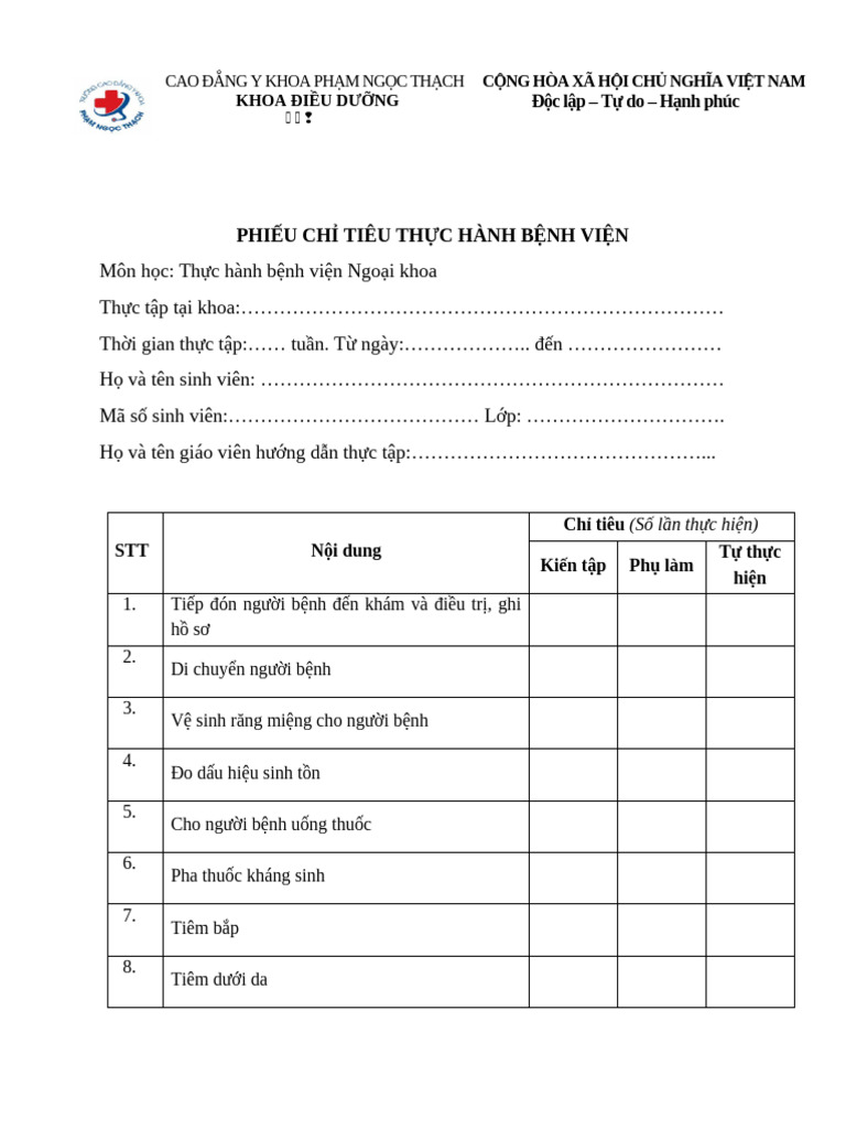 CHỈ-TIÊU-THBV-NGOẠI-KHOA 5 | PDF