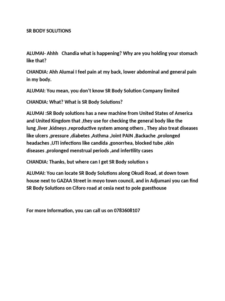 SR Body Solutions Script | PDF