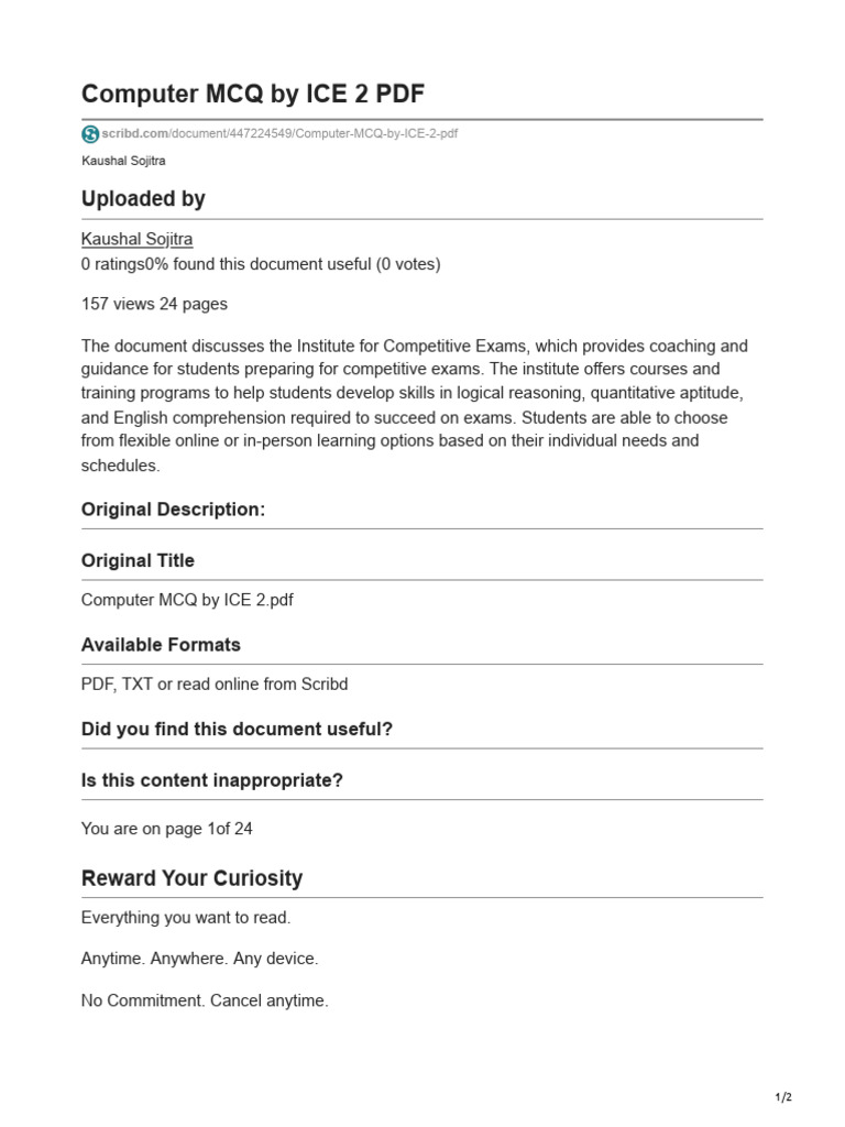 Computer MCQ by ICE 2 PDF | PDF