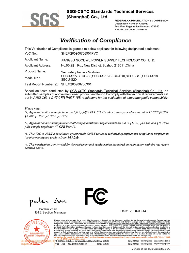 GW - SECU-S (HV) - Certificate FFC CLASS15 | PDF