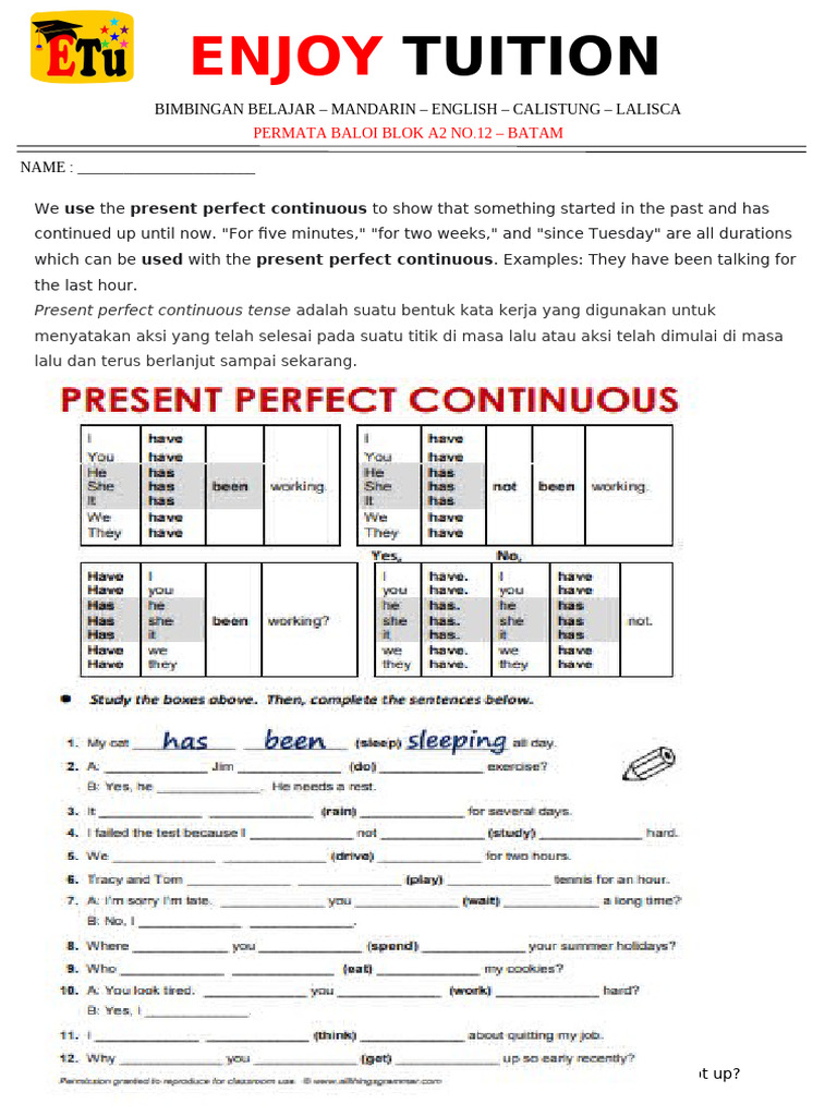 Present Perfect Continous | PDF